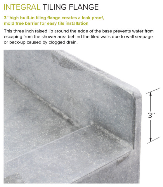 Transolid Ready to Tile 60"Lx32"W Shower Base, Dark Gray - Shower Pans ...