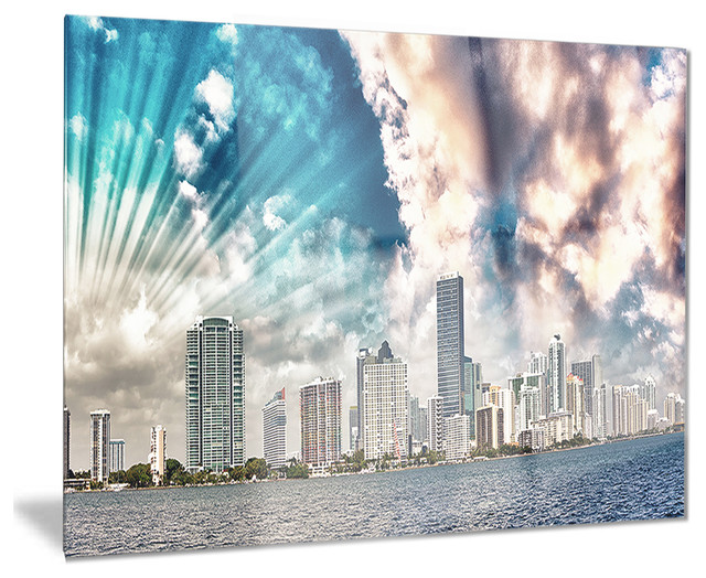 "Miami Skyline With Clouds" Cityscape Photo Metal Wall Art, 40"x30 ...