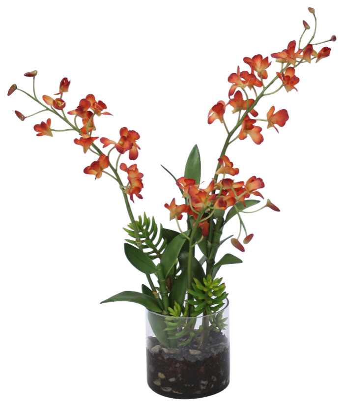 Waterlook® Rust Dendrobium Orchids in Cylinder - Tropical - Artificial ...