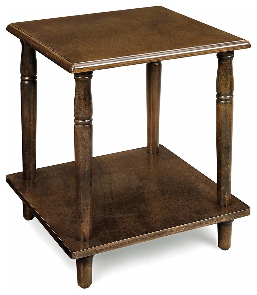 Traditional Style Wooden Side Table with Open Shelf & Adjustable Floor ...
