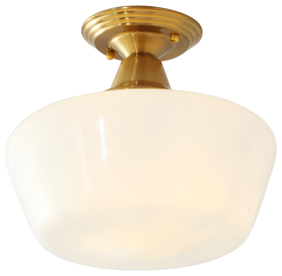 Modern 1-Light White Glass Ceiling Light Gold Semi Flush Mount ...
