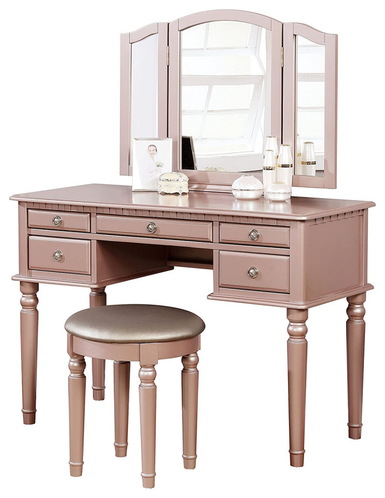 Vanity Set With Stool, Rose Gold - Traditional - Bedroom & Makeup ...