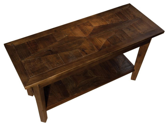 Rustic Hardwood Storage Bench with Open Shelf, Natural Finish - Rustic ...
