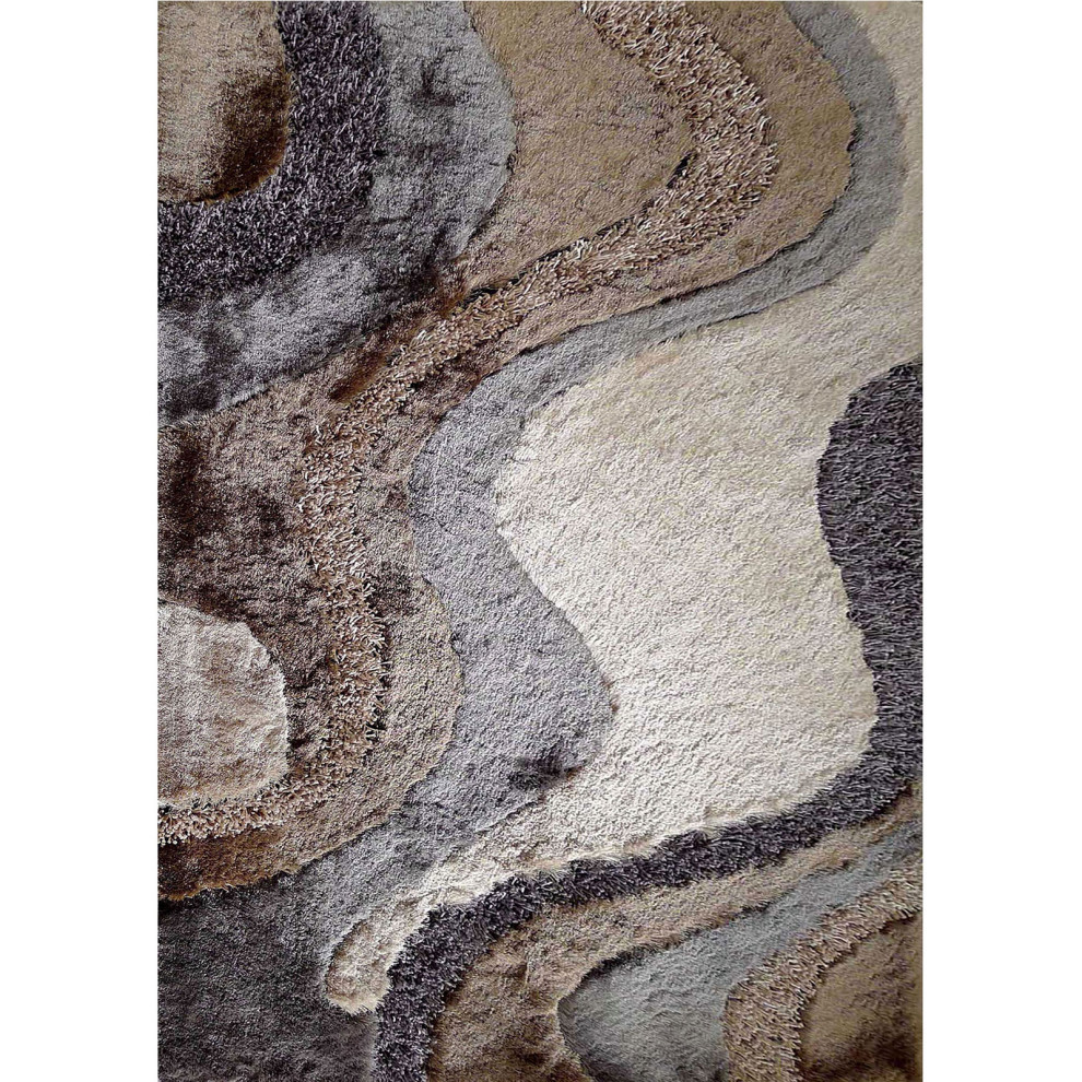 84 X 60 Inches Rug with Streamline Flow Print and Shaggy Texture, Brown ...