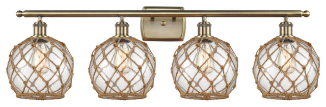Ballston Farmhouse Rope 4 Light Bathroom Vanity Light, Antique Brass ...