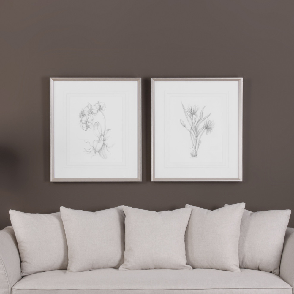 Uttermost "Botanical Sketches" 2-Piece Framed Print Set, 28"x32 ...