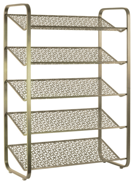 Metal 5 Tier Shoe Rack, Metallic Gold - Contemporary - Shoe Storage ...