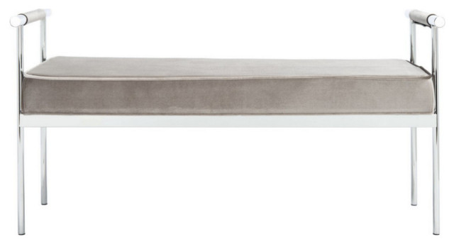 Michelle Long Rectangle Bench With Arms Hazelwood/Chrome - Modern ...