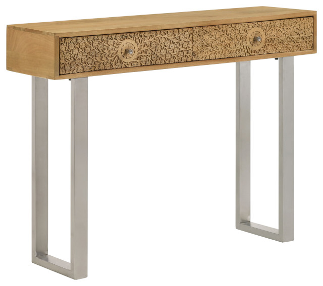 Draco Console Table With Hand Carved Drawers Natural - Contemporary ...
