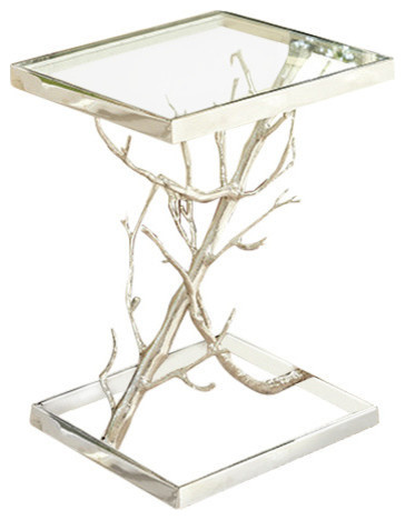 Silver Tree Branch Square Accent Table, Nickel Organic Shape Metal ...