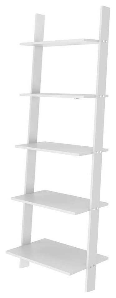 Cooper 5-Shelf Floating Ladder Bookcase, White - Transitional ...