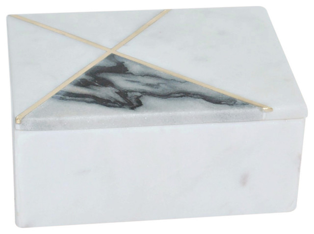 Marble, 7x5 Rectangular Box Brass Inlay, White - Contemporary ...