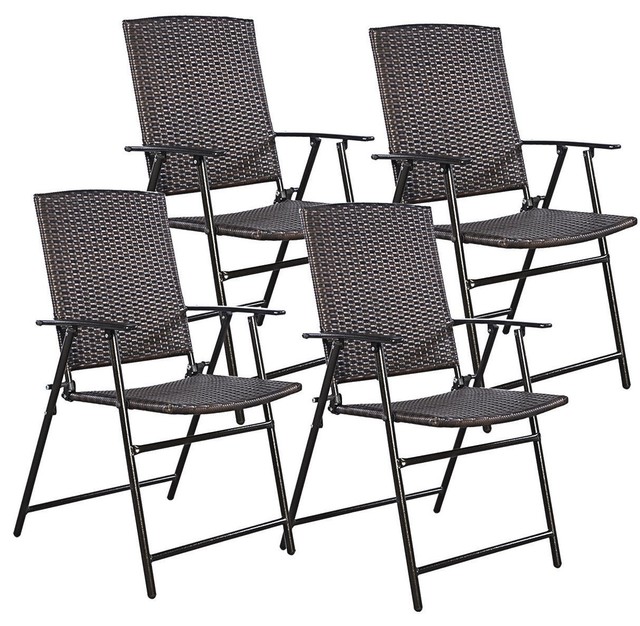 Modern Rattan Folding Chair Set of 4 - Tropical - Outdoor Folding ...