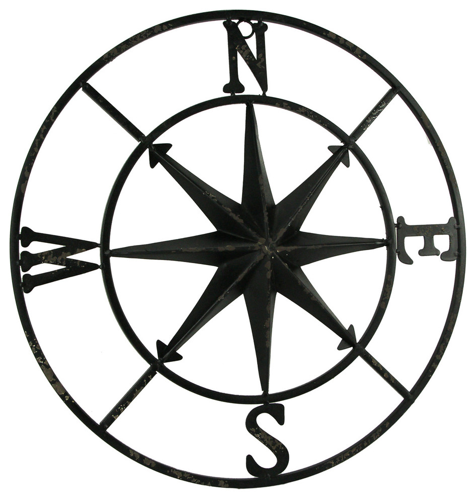 Distressed Metal Compass Rose Indoor/Outdoor Wall Hanging - Beach Style ...