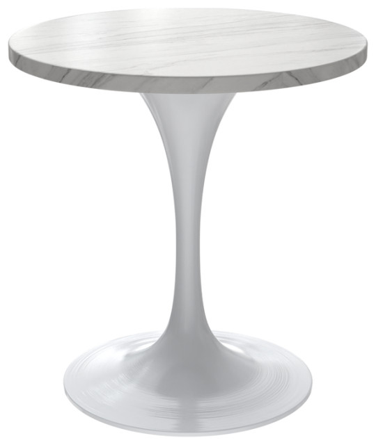 27 Round Dining Table, White Base with Sintered Stone White Top ...