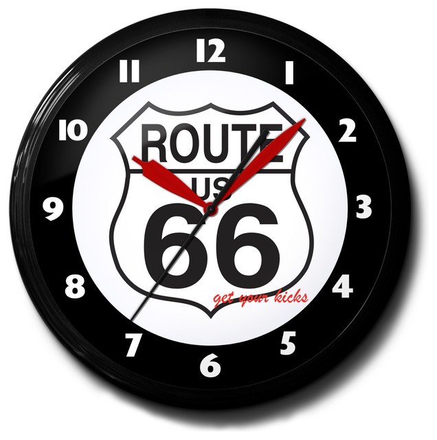 Route 66 Highway Road Sign Neon Wall Clock 20" Made in USA Spun ...