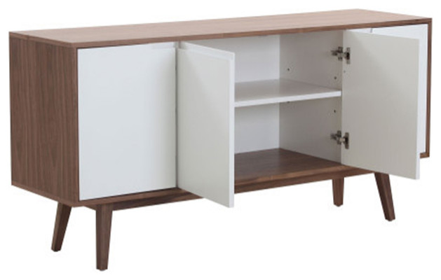 Walnut buffet table wood and stainless steel sideboard table console ...