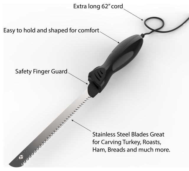 Electric Carving Knife 8" Serrated Stainless-Steel Blade Cutter ...