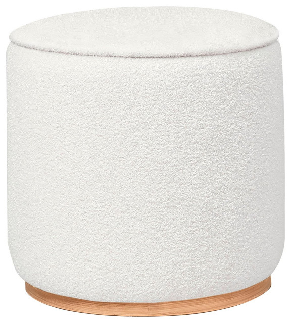 Round Ottoman, Golden Metal Base With Plush Faux Sheepskin Upholstery ...