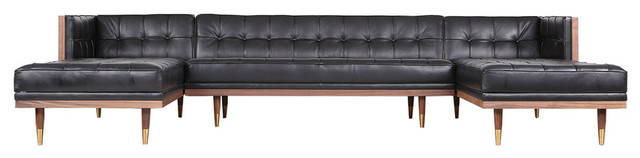 Woodrow Modern Box Sofa U-Shaped Chaise Sectional, Premium Leather ...