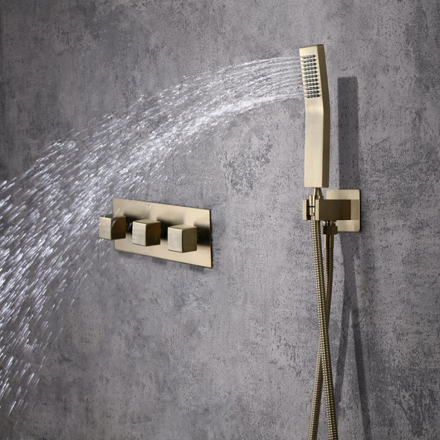 8" Shower System, Brushed Gold 3 Function Shower Fixture, Tub Spout ...