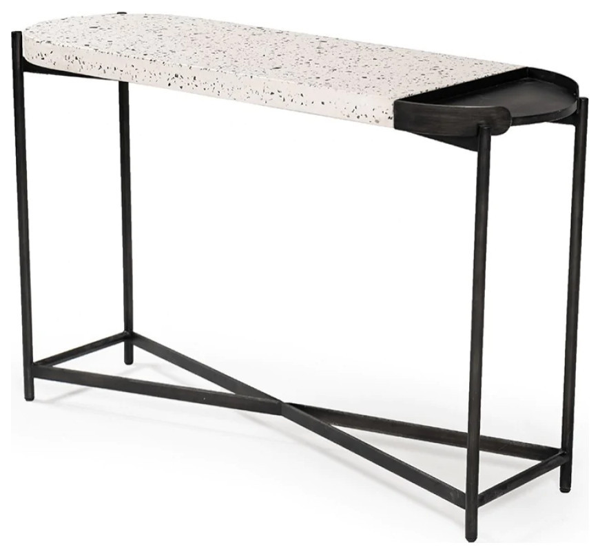 Sabrina Modern White Terrazzo Concrete & Black Metal Console Table ...