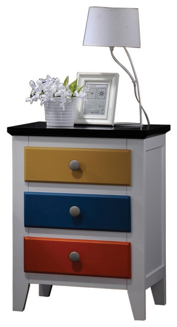 Nightstand, White and Multi-Color Mdf and Poplar Wood White and Multi ...
