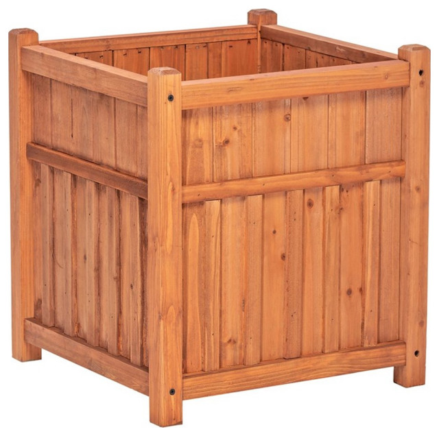 Leisure Season Winchester Square Wood Planter in Medium Brown ...