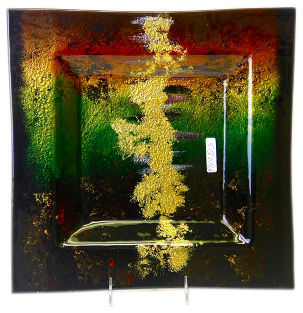 Square Plate, Hand Painted On Fused Glass, 14Inx14In - Contemporary ...