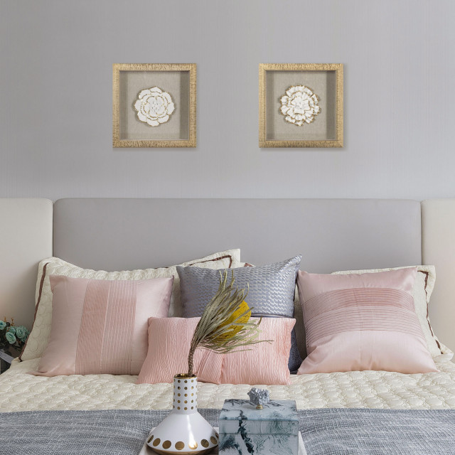 Gold Ceramic Flower Shadow Box Wall Décor (MS39291AP) - Contemporary ...