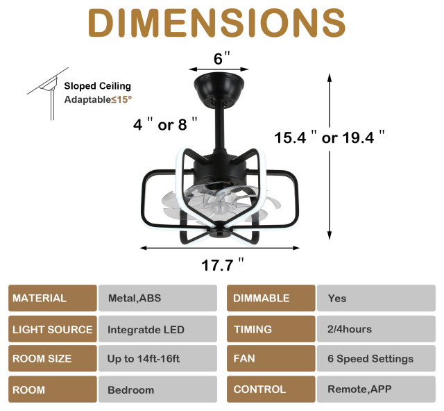 18" Reversible Ceiling Fan 6-speed with Dimmable LED Light Kit, Remote ...
