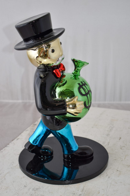 Vibrant Monopoly Man Holding Money Bag Resin Statue Small Size: 10" x ...