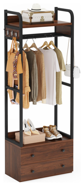 Hall Trees Small Clothes Rack Coat Rack With 2-Drawer and Shelves ...