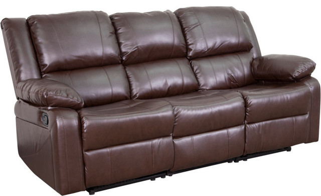 Harmony Series Brown Leather Sofa With 2-Built-In Recliners ...