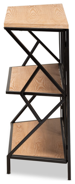 Modern Industrial Walnut Brown Finished Wood and Metal 3-Tier Console ...