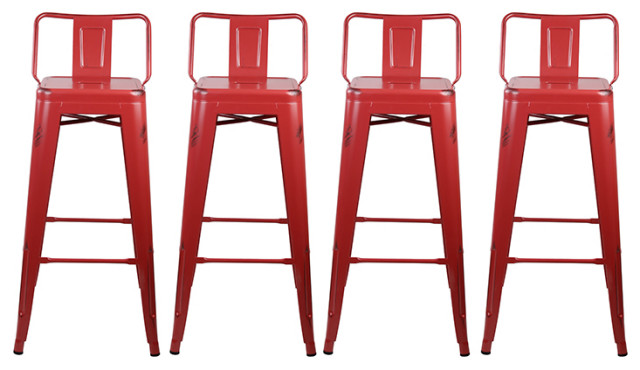 Lowback Red Metal Bar Stools Set of 4 - Industrial - Bar Stools And ...