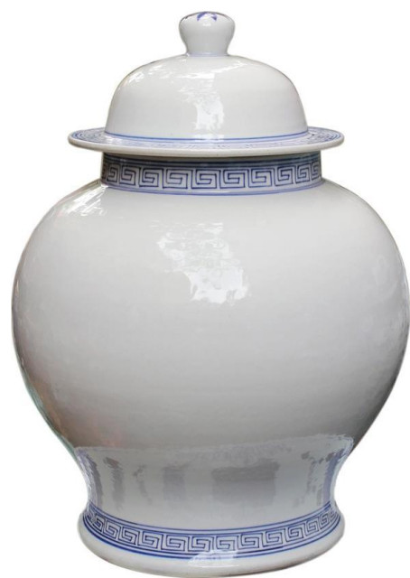 Temple Jar Vase Greek Key Trim Colors May Vary White Blue Variable ...