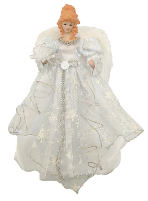 14" White & Silver Angel Tree Topper - Transitional - Holiday Accents ...