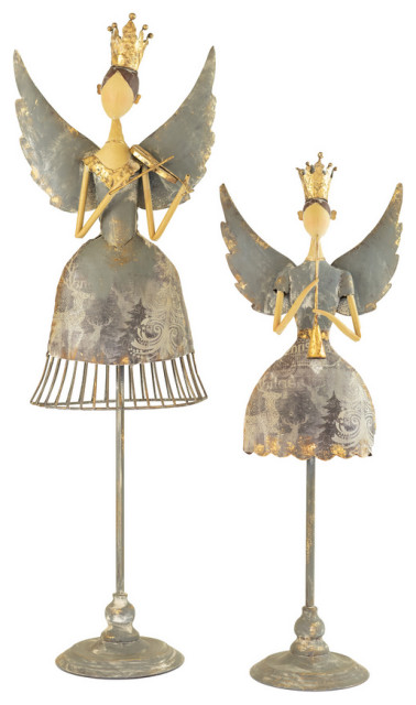 Set of Two Metal Angels Playing Musical Instruments - Contemporary ...