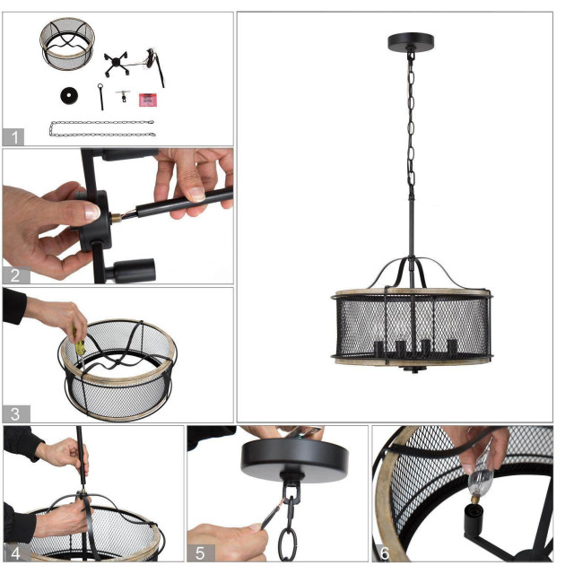 Industrial Black Wire Mesh Chandelier 4-Light for Foyer - Industrial ...