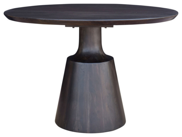 46" Dark Brown Wood Round Dining Table Unique Pedestal Carved Base - Contemporary - Dining ...
