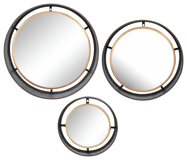 3-Piece Set Decorative Metal Frame Wall Mirrors, Gold - Transitional ...