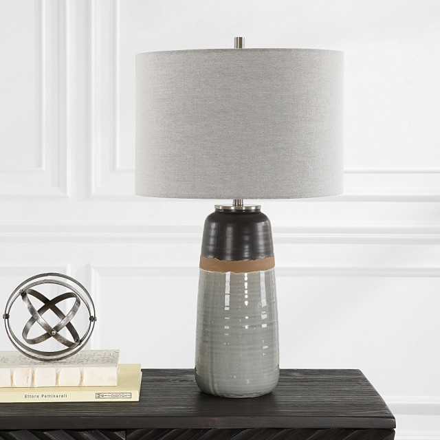 Elegant Two Tone Rustic Table Lamp 26 in Brown Gray Black Ceramic ...