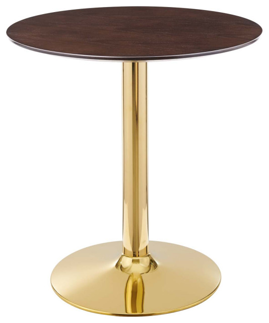 28" Dining Table, Round, Gold Walnut, Metal, Modern Cafe Bistro ...