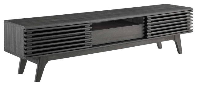 Mid Century Modern TV Stand, Sliding Slatted Doors & Center Drawer ...