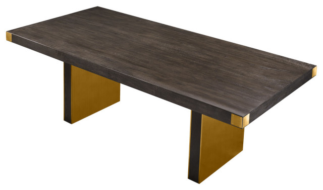Selena Ash Dining Table, 90" Long Wooden Dining Table, Gold Brass Base ...