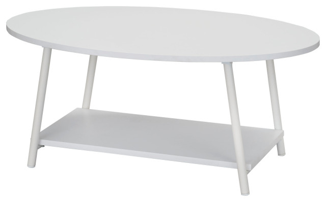 Jamestown Oval Coffee Table, Storage Shelf Scandinavian White, White ...