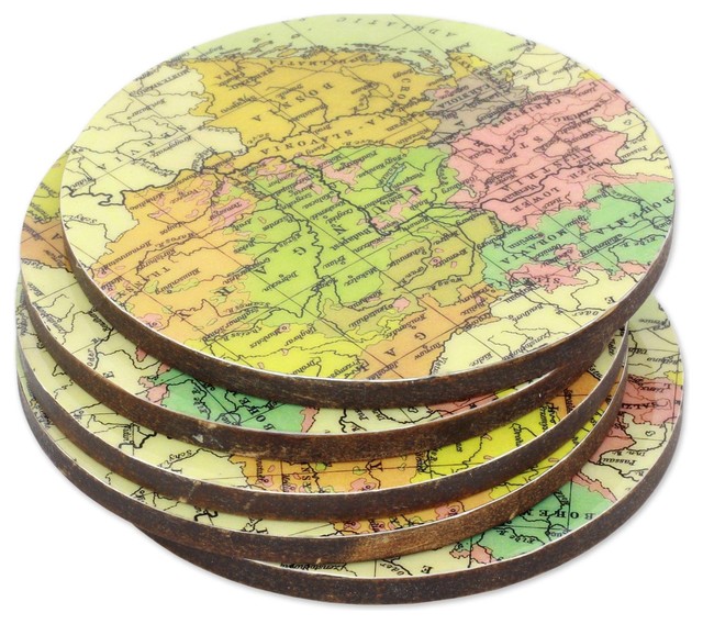 Countries of The World Wood Coasters, Set of 5 - Contemporary ...
