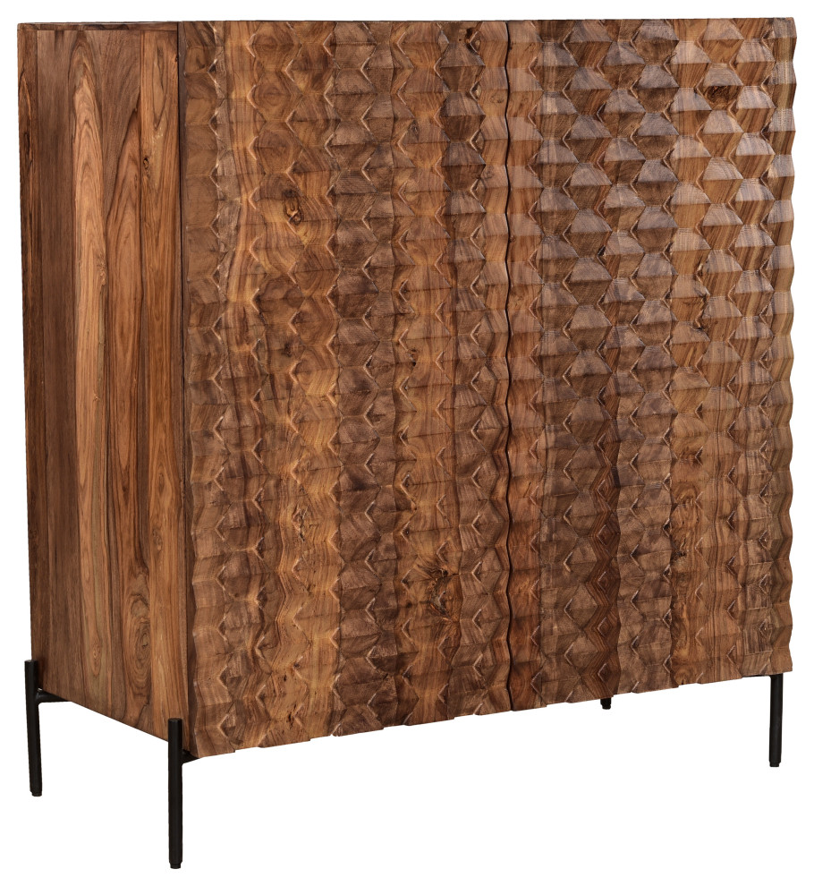 Atwood Exotic Solid Sheesham Wood 2 Door Bar Cabinet With Wine Bottle ...