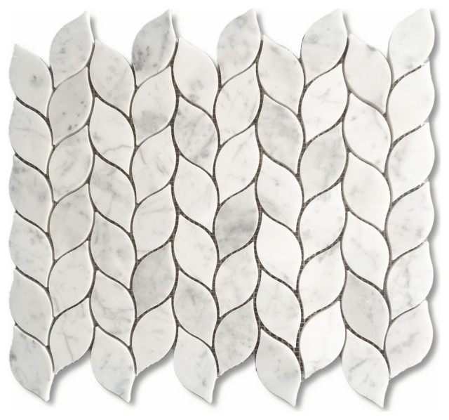 Carrara Marble Leaf Waterjet Mosaic Tile White Carrera Venato Honed, 1 ...